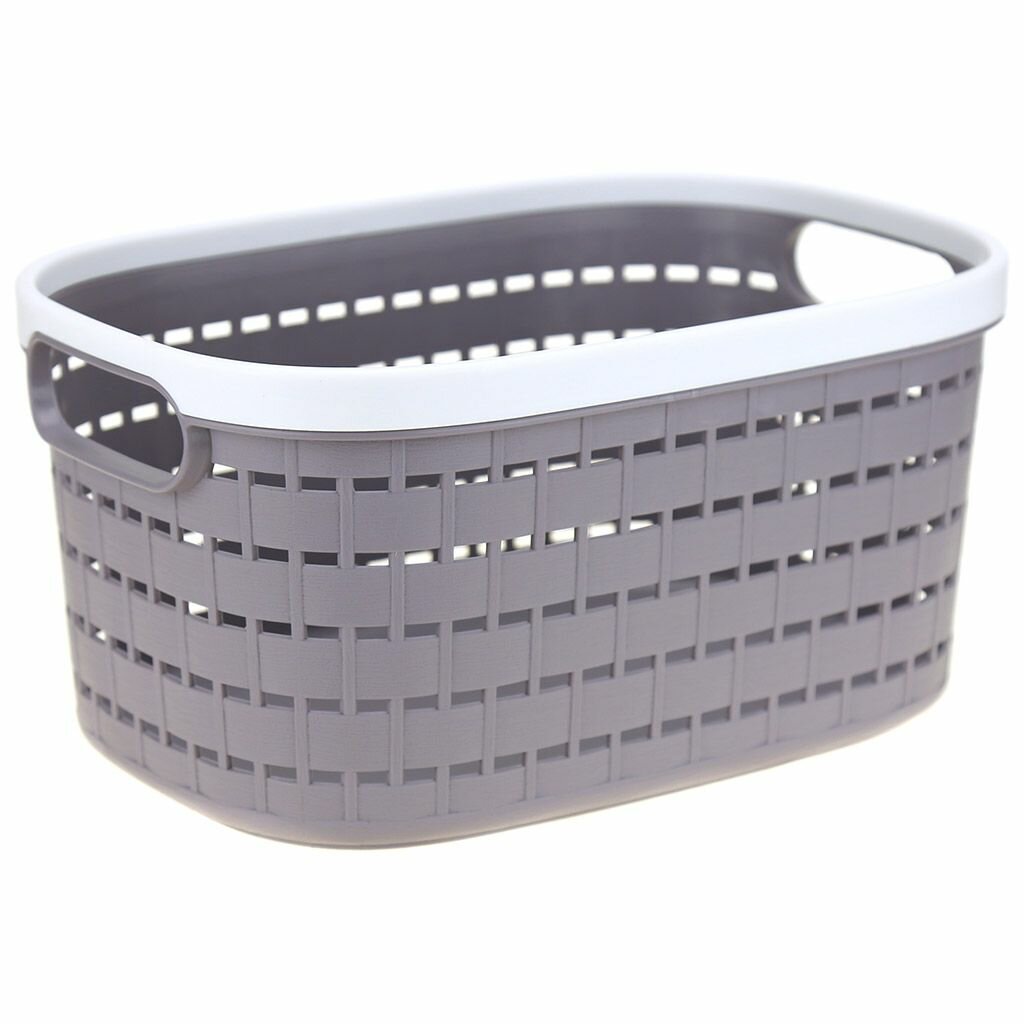 Корзина Домашняя Мода пластмассовая, для хранения, 30х 20,5 см, высота 13,5 см, с ручками, серый
