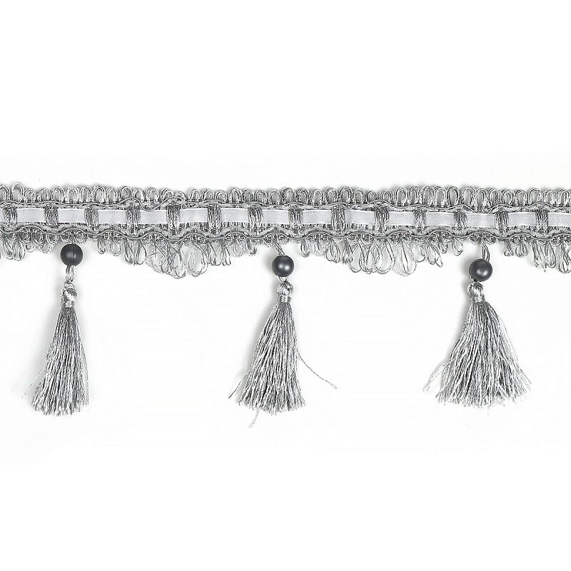 Бахрома с кисточкой TBY ширина 110 мм, 100% полиэстер, серебро, 10 м (БХ.6152-0305.6474)