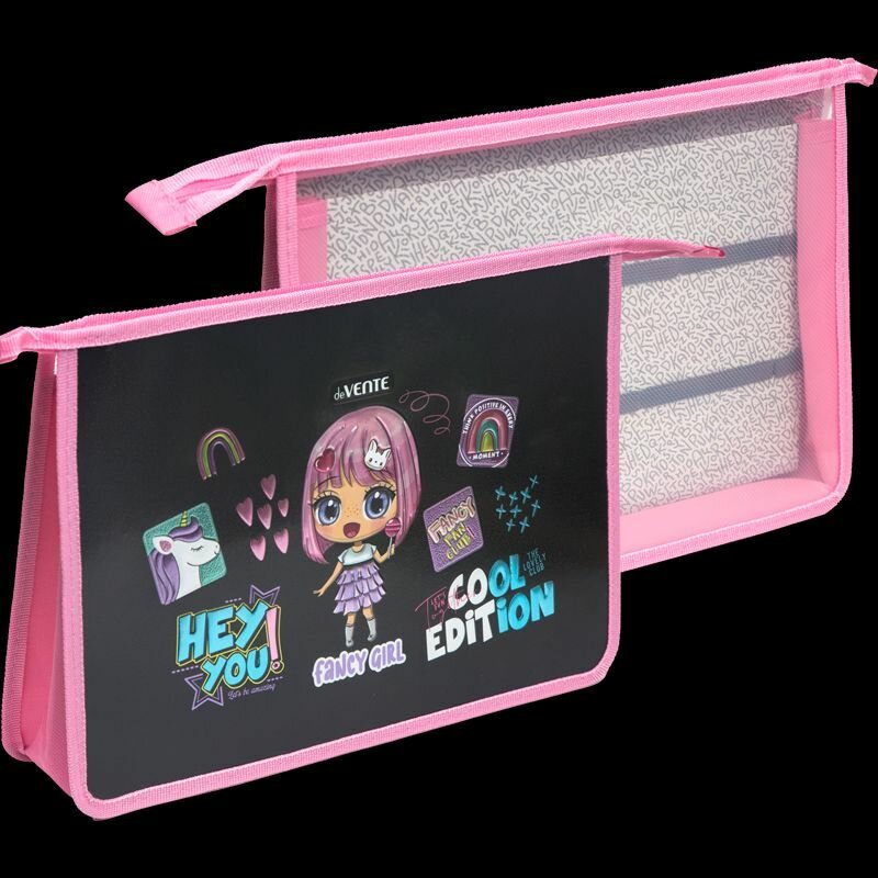 Папка для труда deVENTE "Fancy Girl" А4 337х243х80 мм, 2 отделения, молния сверху, пластик, тиснение конгрев