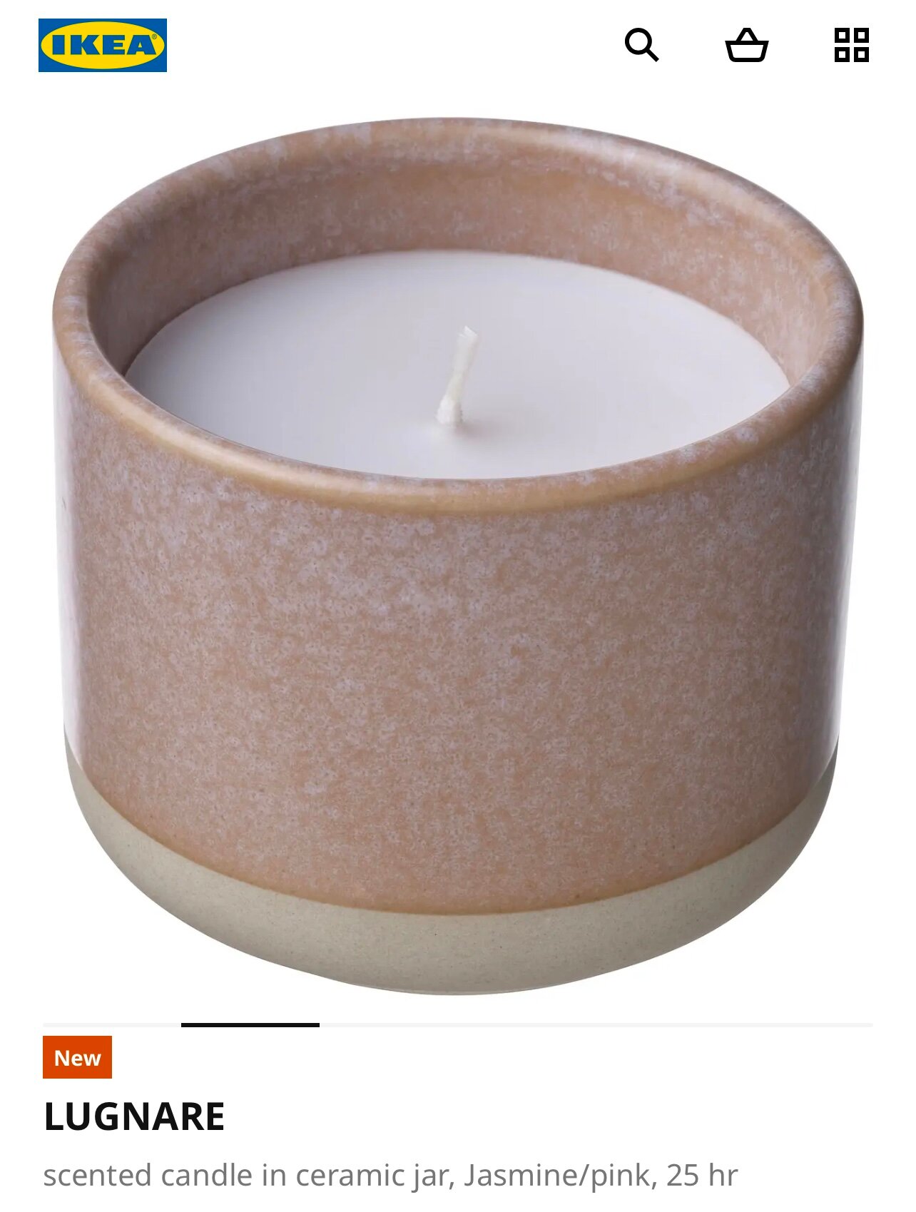 Ароматическая свеча LUGNARE в керамической банке, жасминовый/розовый, 25 часов