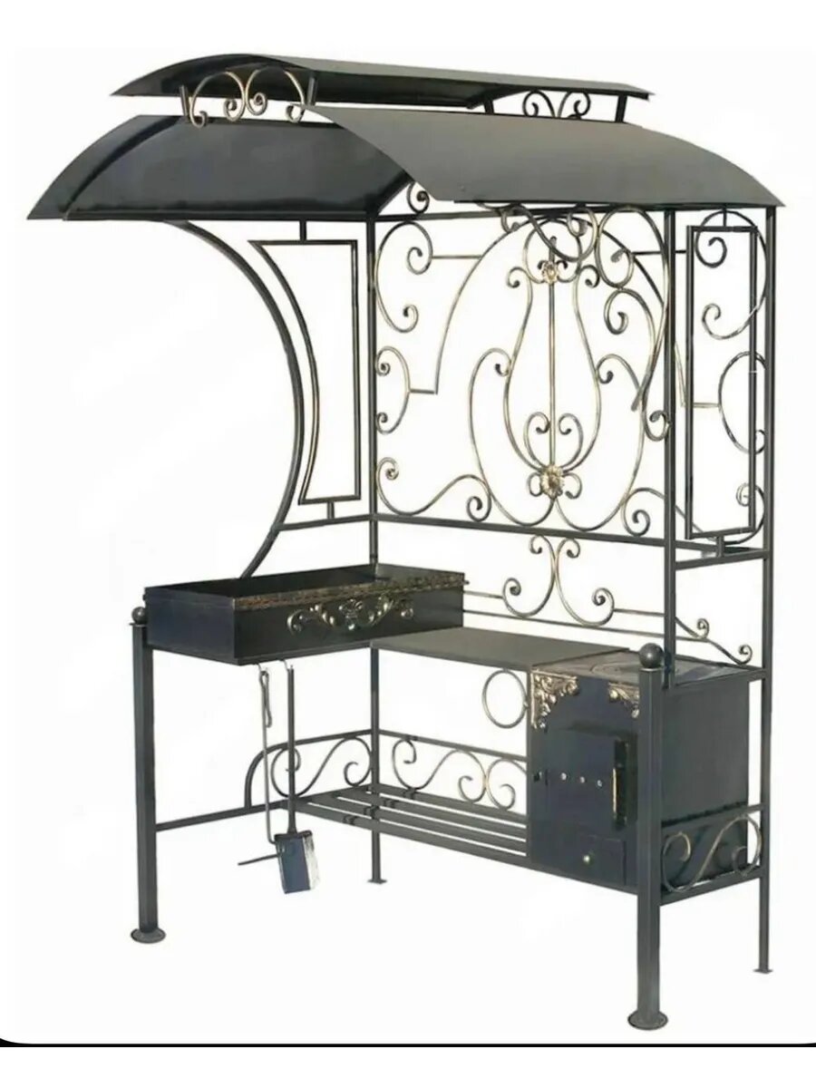 Мангал "Очаг плюс" DZHUCY , со столиком, черный, 235x125x145см, вес 145кг