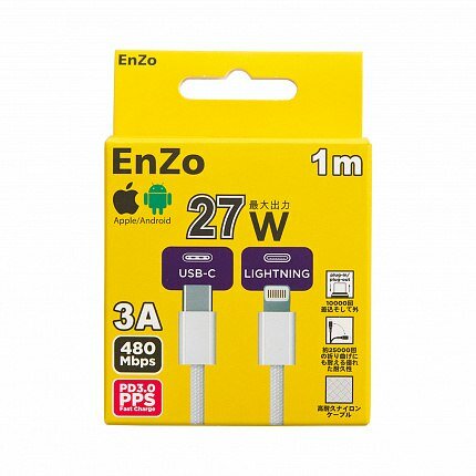 Оригинальный кабель для зарядки EnZo USB Type-C Lightning плетеный белый 1м