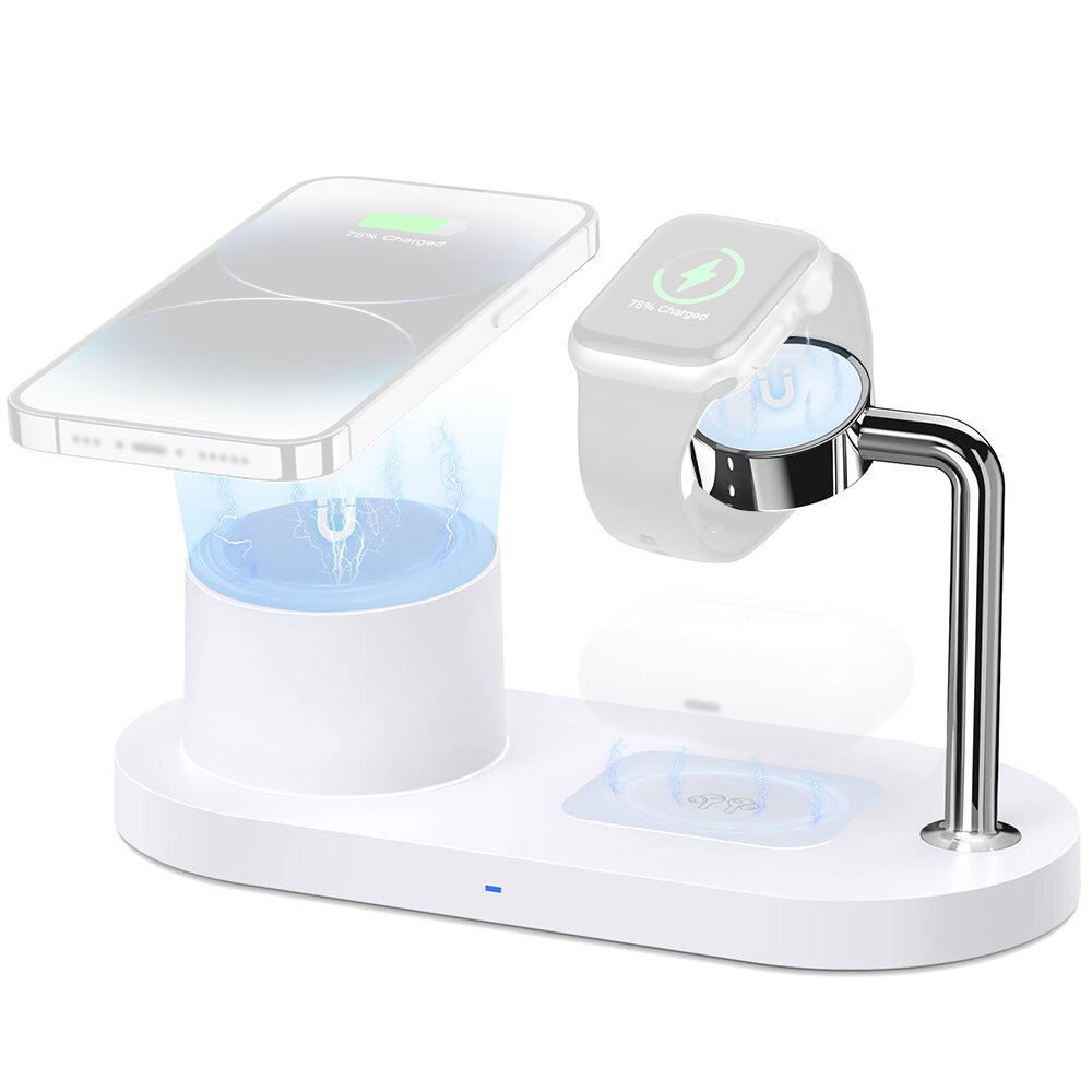 Станция для зарядки 3-в-1 Mag-Safe с магнитным беспроводным подставкой для зарядки, совместимая с iPhone/Watch/AirPods, универсальный держатель для зарядки телефонов, черный, белый (доступно), материал ABS+цинковый сплав, размер упаковки 19.5*12*10см,