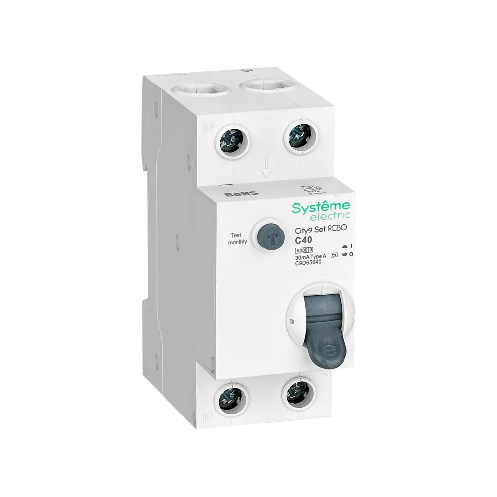 Автоматический выключатель дифференциального тока (авдт) Systeme Electric City9 set 1p+n с 40а 6ka 30ма тип-a 230в C9D65640
