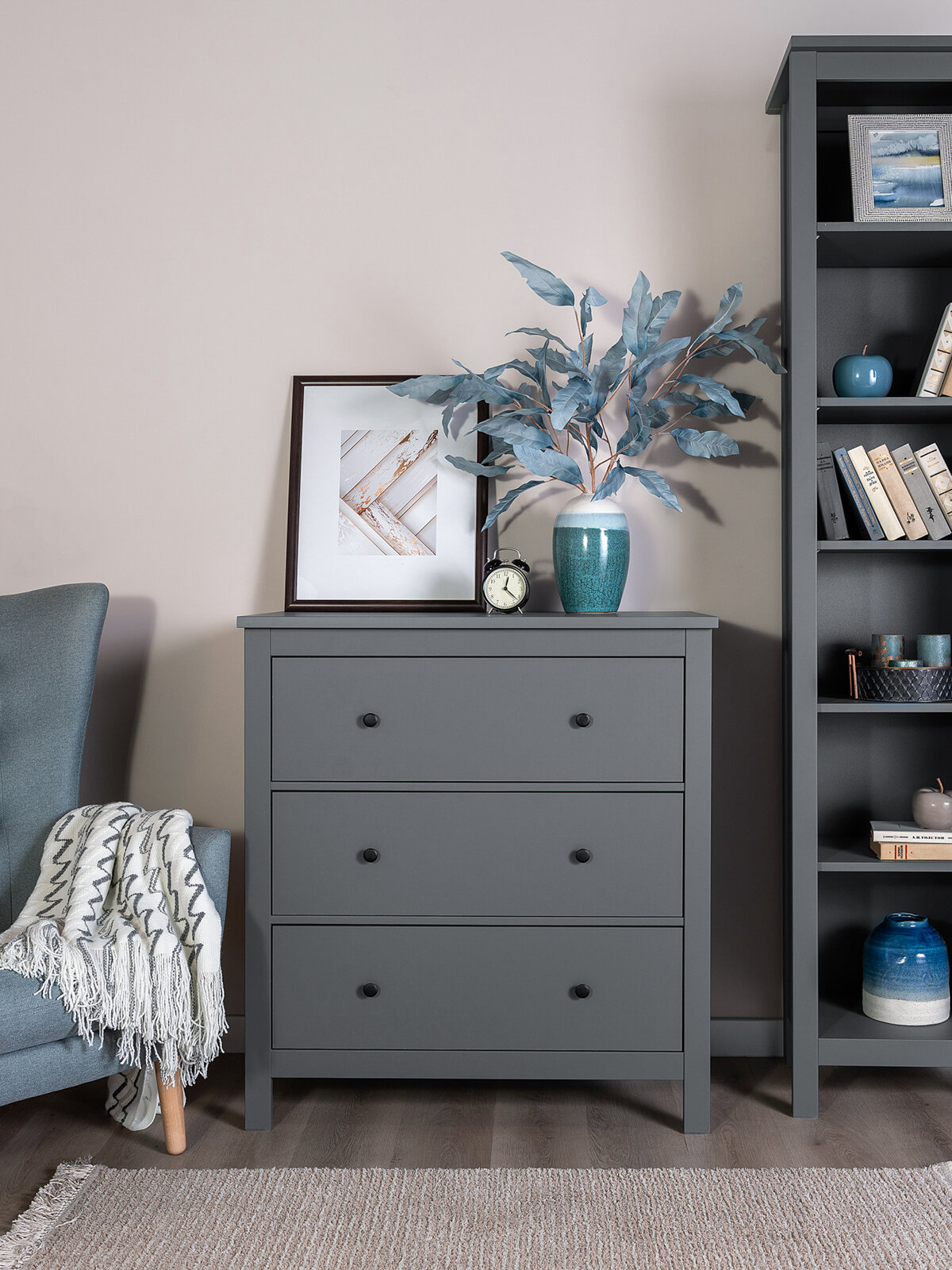 Комод для одежды с ящиками, 92х51х100 см, направляющие с доводчиком, серый Гуд Лакк Сага