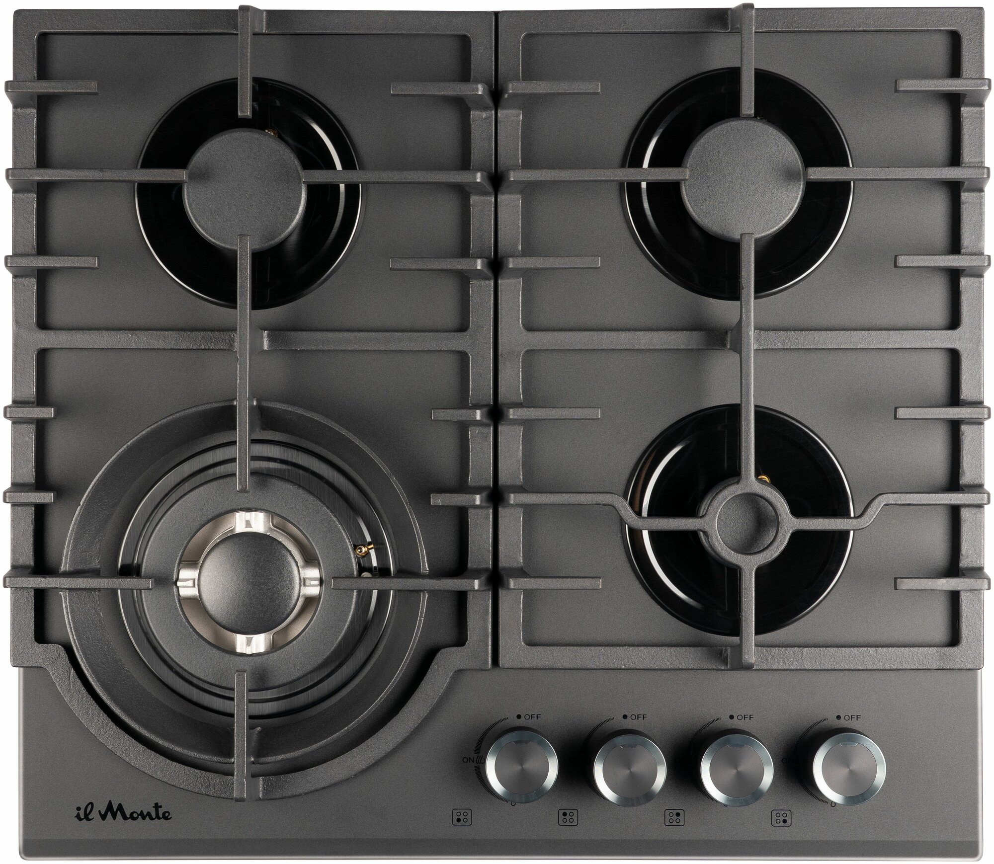 Варочная панель газовая, Матовое стекло, Premium, Газ-контроль, Чугунные решетки, il Monte BH-616G-BL-M