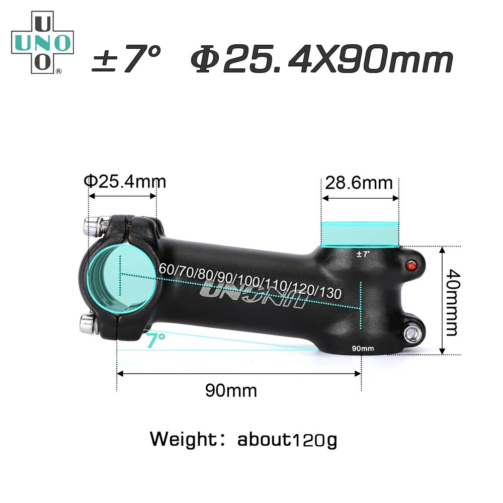 UNO 25,4 мм вынос руля MTB черный алюминий Бирюзовый, 25.4x90mm 7 stem