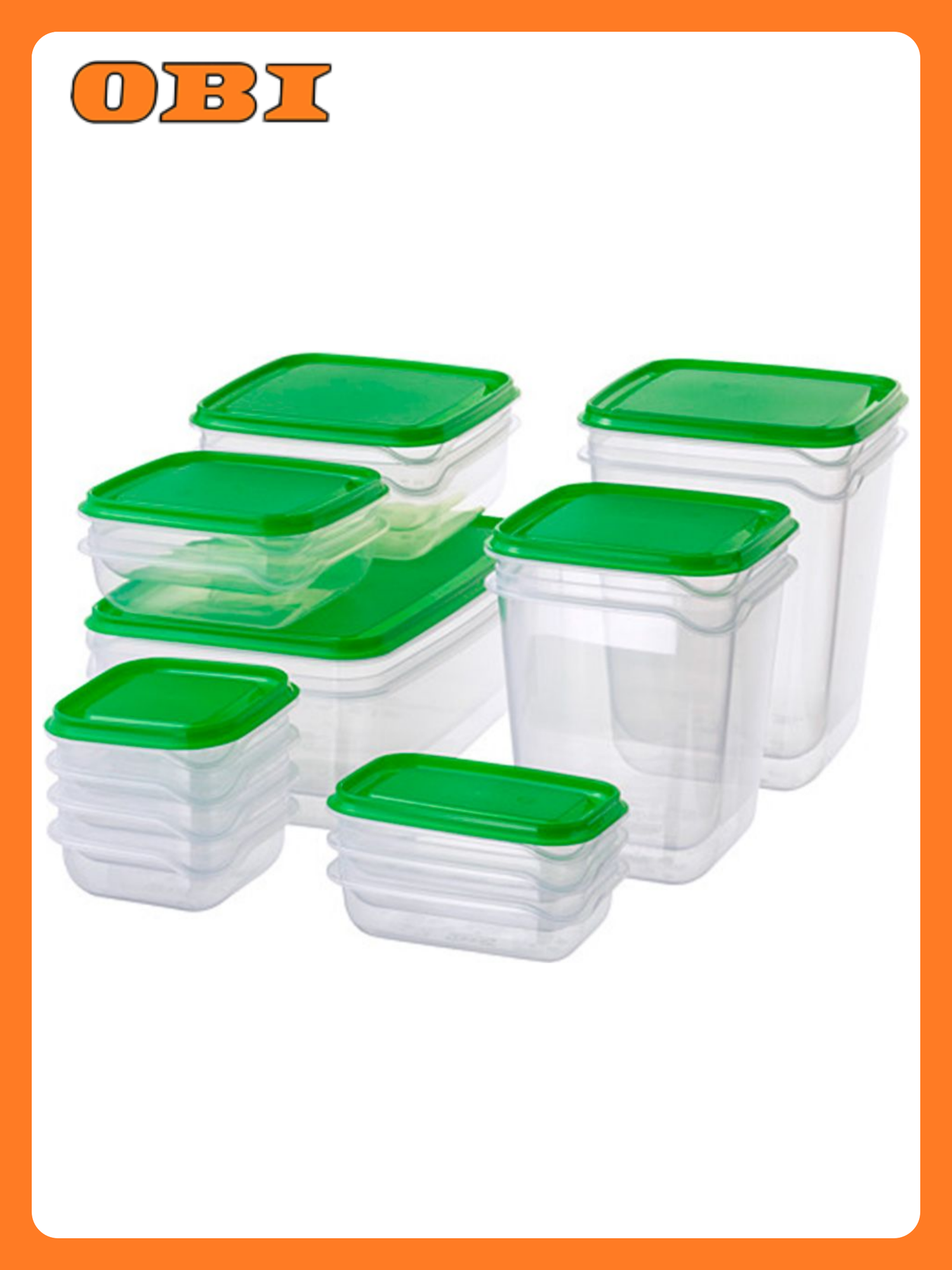 Контейнер пищевой с крышкой прозрачный/зелёный 28х23х14 см 17 шт.