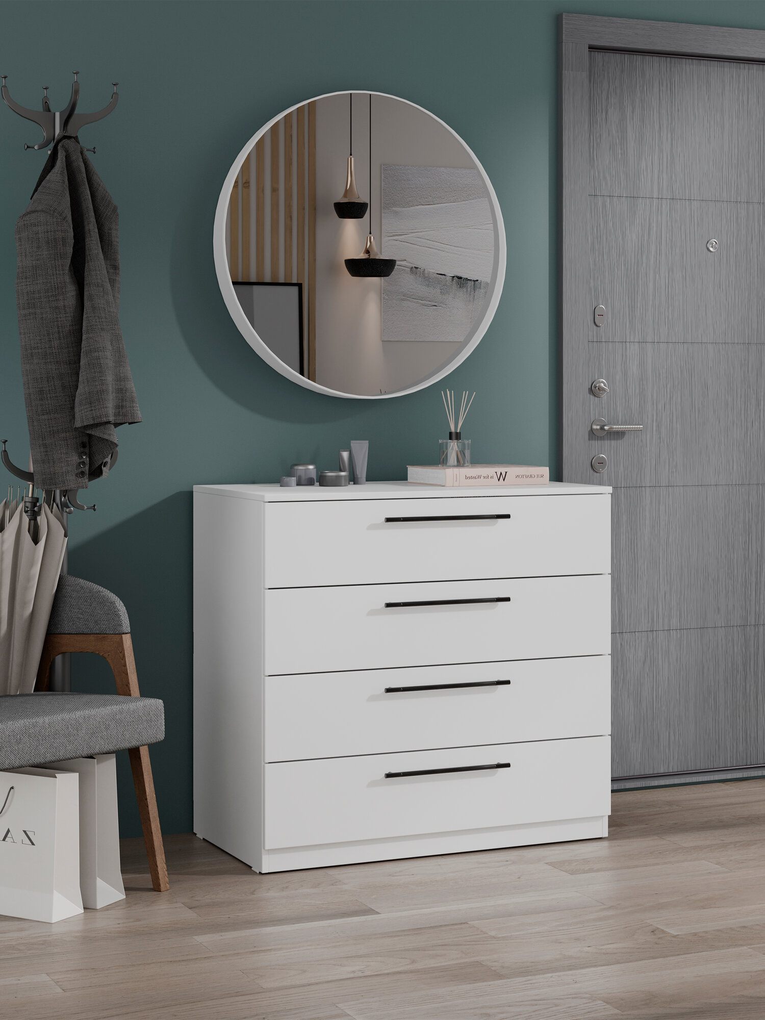 Комод Мебель ТриЯ Агата, современный,4 вместительных ящика, ЛДСП, белый