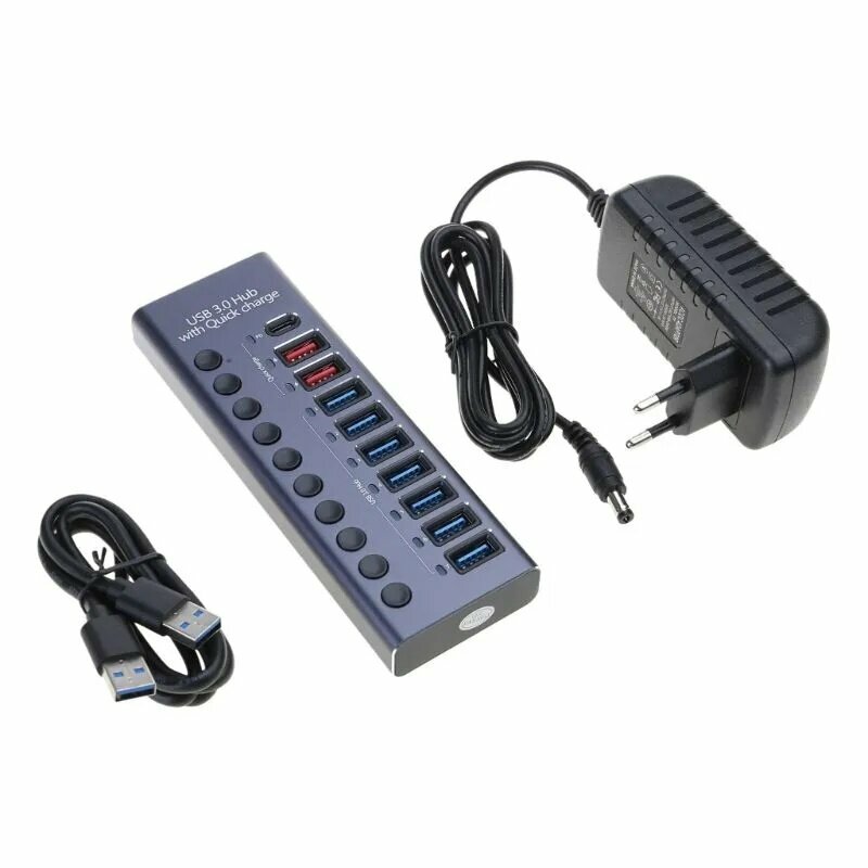 USB 3.0 хаб на 10 портов с блоком питания - евроразъем