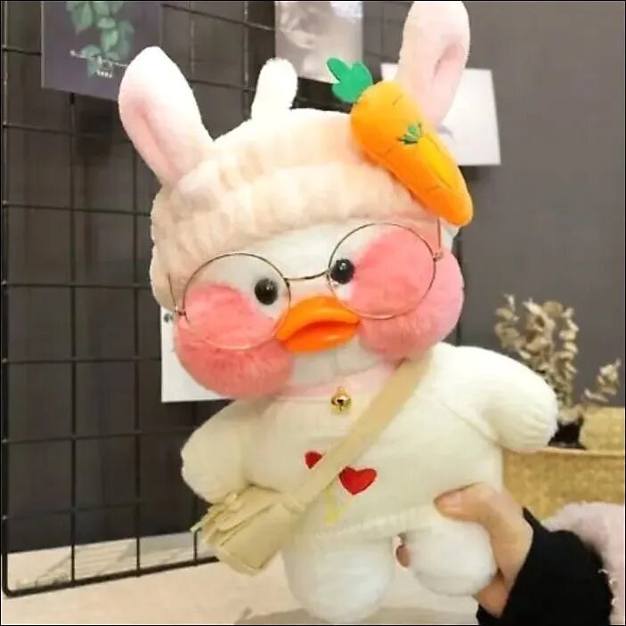 Мягкая игрушка уточка Лалафанфан MK Toy желтая / Утка Лала фанфан в очках в подарок ребенку/ Lalafanfan Duck Желтая