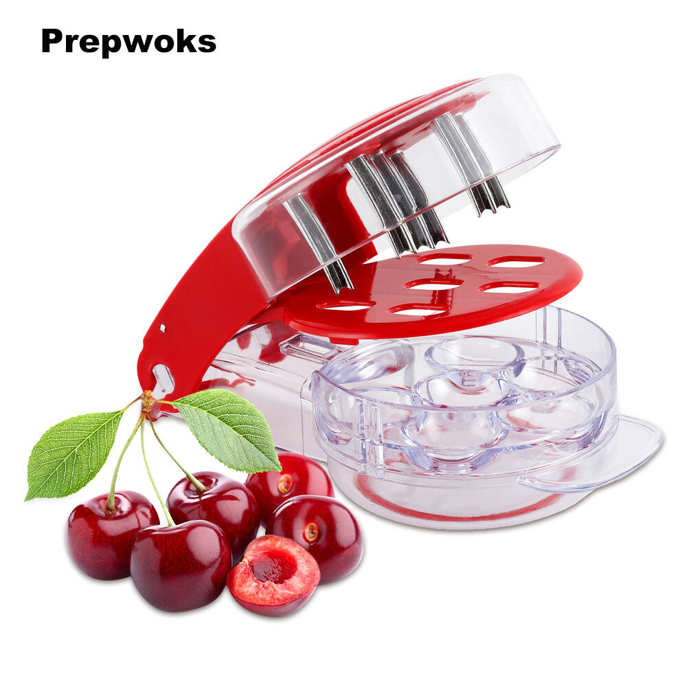 Cherry Pitter Tool Pit Remover Push-Pull Six-Hole Portable Cherry Core Remover with Lock Design Quick Release Kitchen Gadget for Kitchen Cake Shop Fruit Salad, материал ABS, размер 19.5 x 11 x 6cm, цвет Красный, в комплект входят 1 x Cherry Pitter