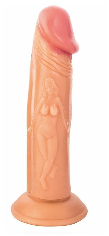 Фаллоимитатор с фигурками мужчины и женщины на стволе - 23 см.