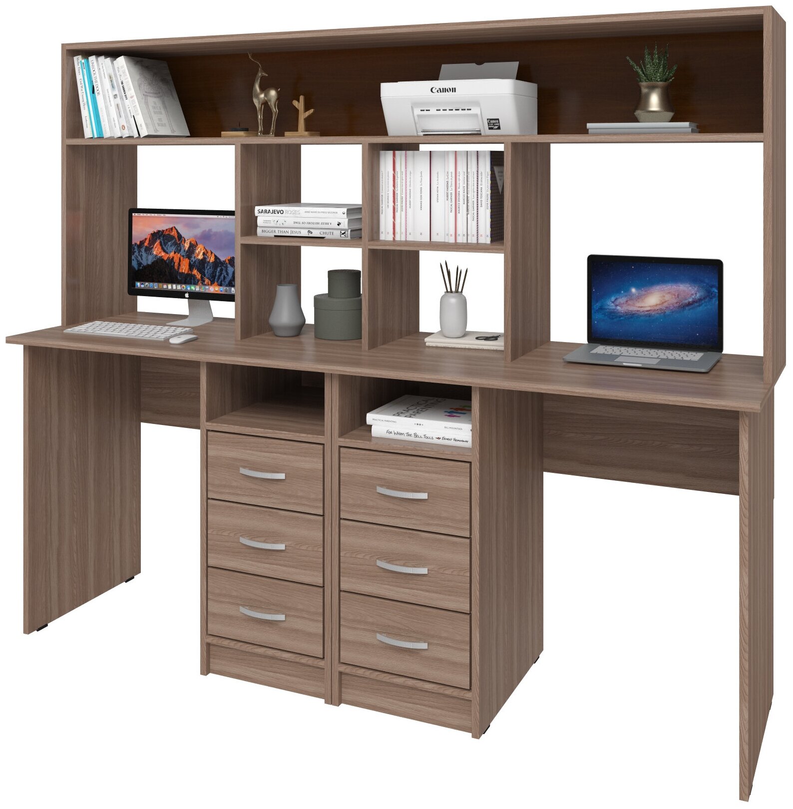 Стол письменный Хит-55, Ширина 180 см, Глубина 50(30) см, Высота 150(75) см, цвет: Ясень шимо темный