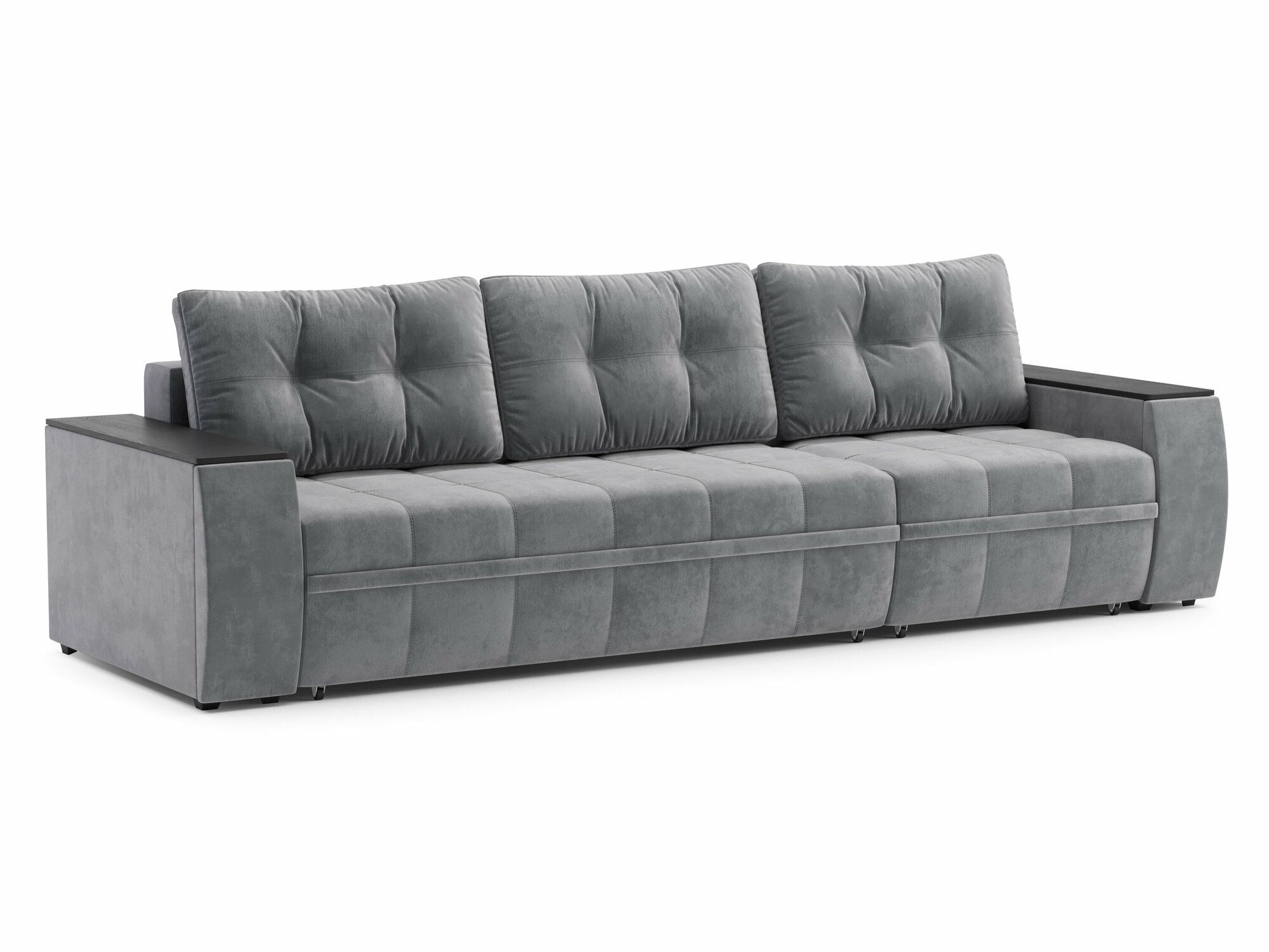 Диван - кровать Мустанг лонг с кресельной частью, утяжки, подлокотники короба д/белья , велюр, сп. место 160*270, серый