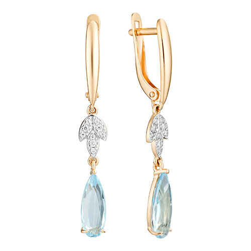 Серьги, золото, 585 проба, раухтопаз, фианит