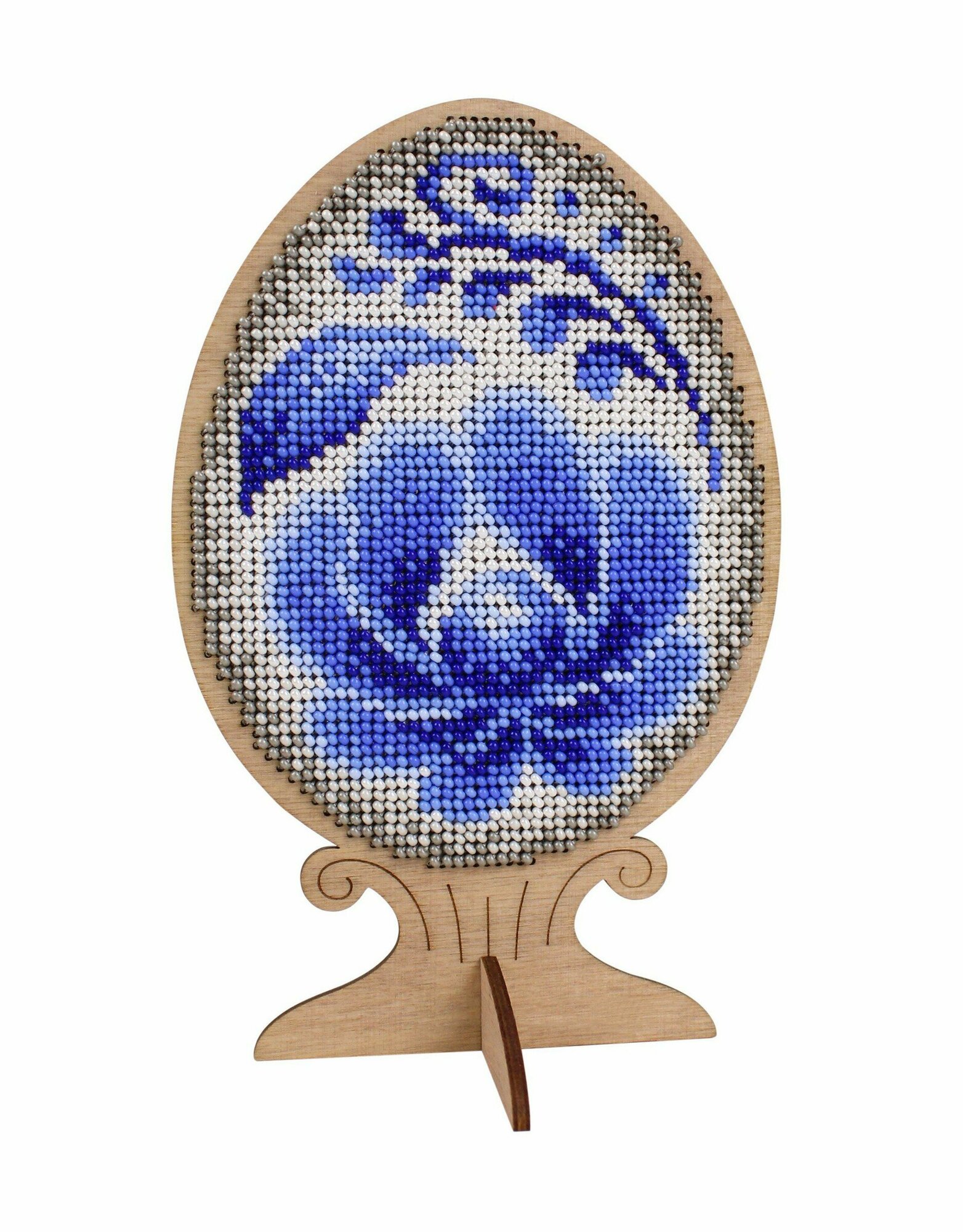 Вышивка Бисерное яйцо. Роспись гжель 17x11x8 см.