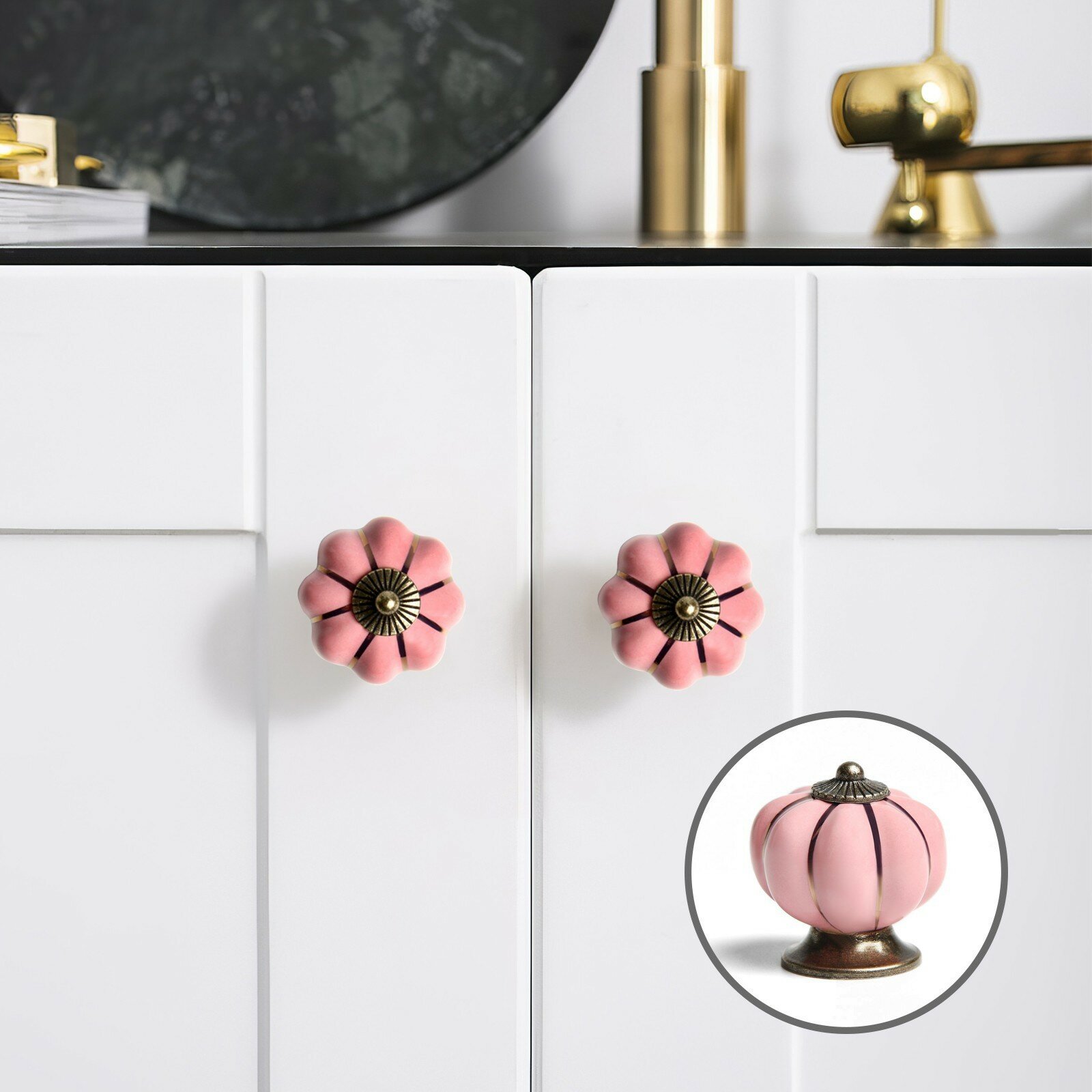 Ручка кнопка тундра "PEONY Ceramics 001", керамическая, пудровый