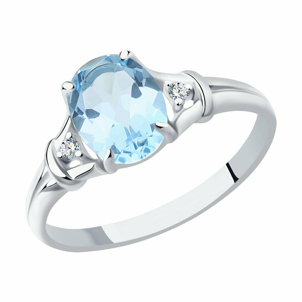 Кольцо, серебро, 925 проба, родирование, топаз, фианит