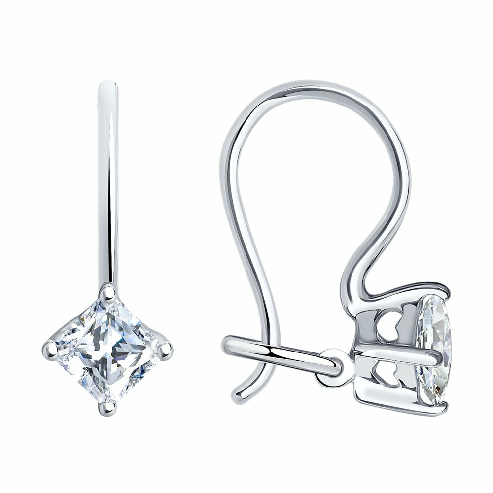 Серьги, серебро, 925 проба, родирование, фианит