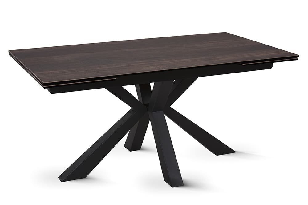 Стол обеденный керамический прямоугольный раздвижной SPARTA 160 DARK OAK CER на металлокаркасе, столешница керамика, цвет темный дуб, черный каркас, 160(240)х90 см