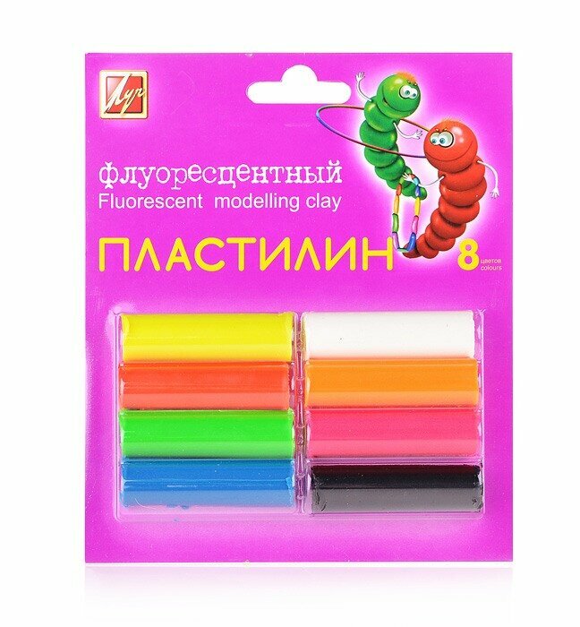 Пластилин Луч "Флюрисветики", флуоресцентный, 8 цветов, 105 грамм, блистер (12С765-08)