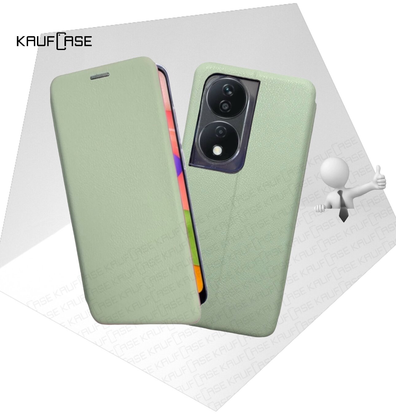 Чехол книжка для телефона Huawei Honor X7b (CLK-LX1) (6.8"), фисташковый. Текстура под кожу