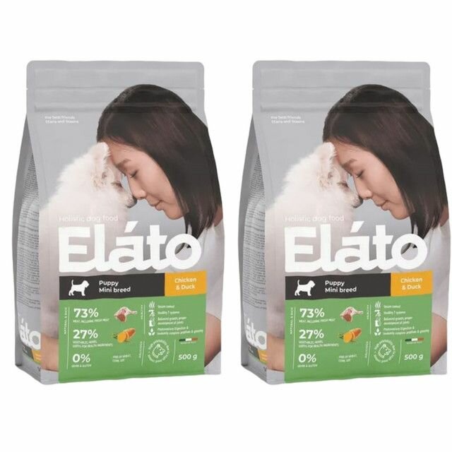 Elato Сухой корм для щенков мелких пород Holistic, Курица и Утка, 500 г, 2 уп