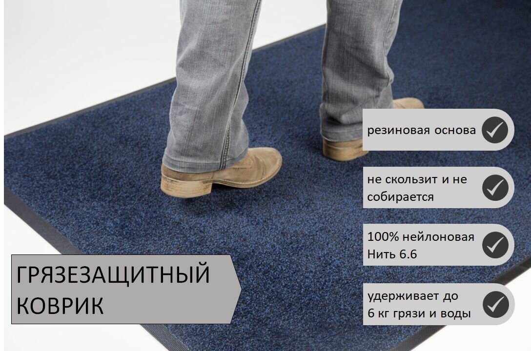Грязезащитный коврик ворсовый, влаговпитывающий, износостойкий M&A Matting Wom original, 85x60, синий