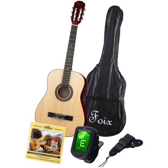 Классическая гитара Foix FCG-2038CAP-NA + аксессуары, чехол, ремень, тюнер