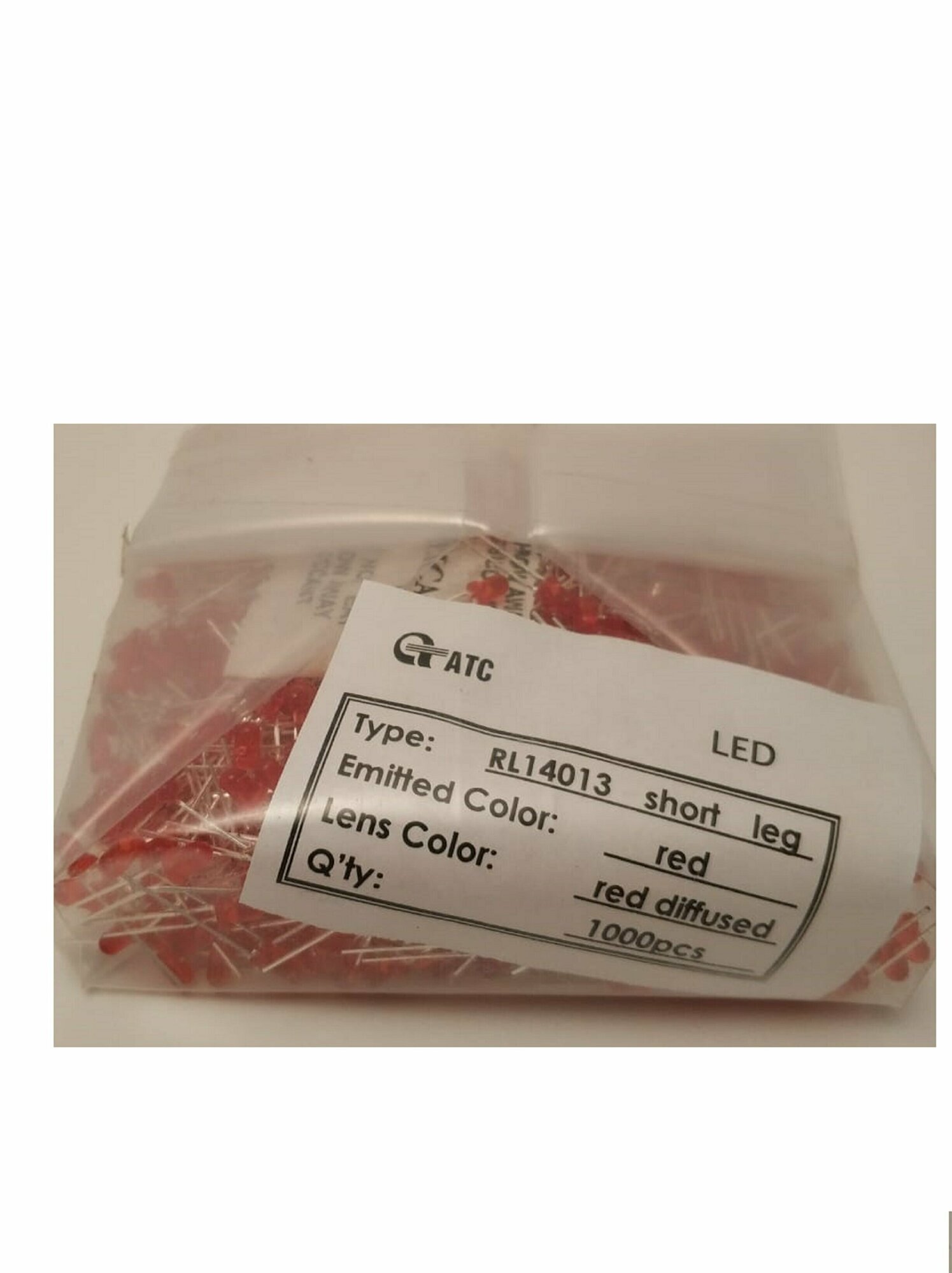 1000 шт./ Светодиод 3mm красный RL14013 красная матовая колба короткие ноги
