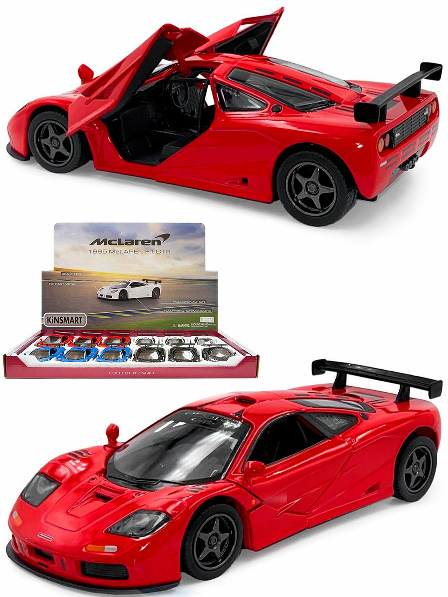Машинка металлическая 1:34 1995 McLaren F1 GTR инерционная / Красный
