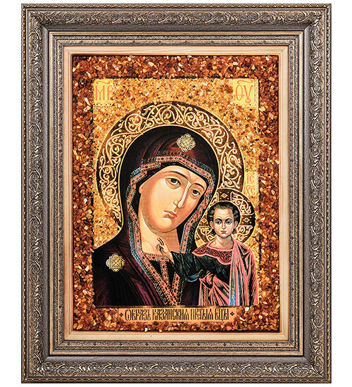 Икона Божией Матери Казанская (с янтарной крошкой) 45х55см AMB-12/14 113-7013278