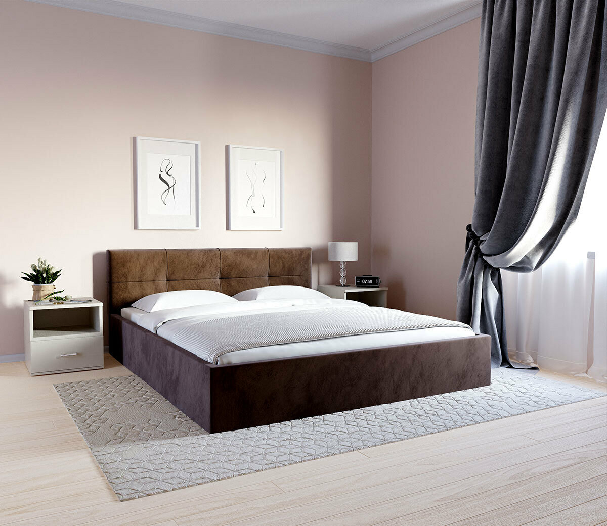 Мягкая кровать с подъемным механизмом NS Optima Lait темно-коричневый велюр, 160х200, без ножек
