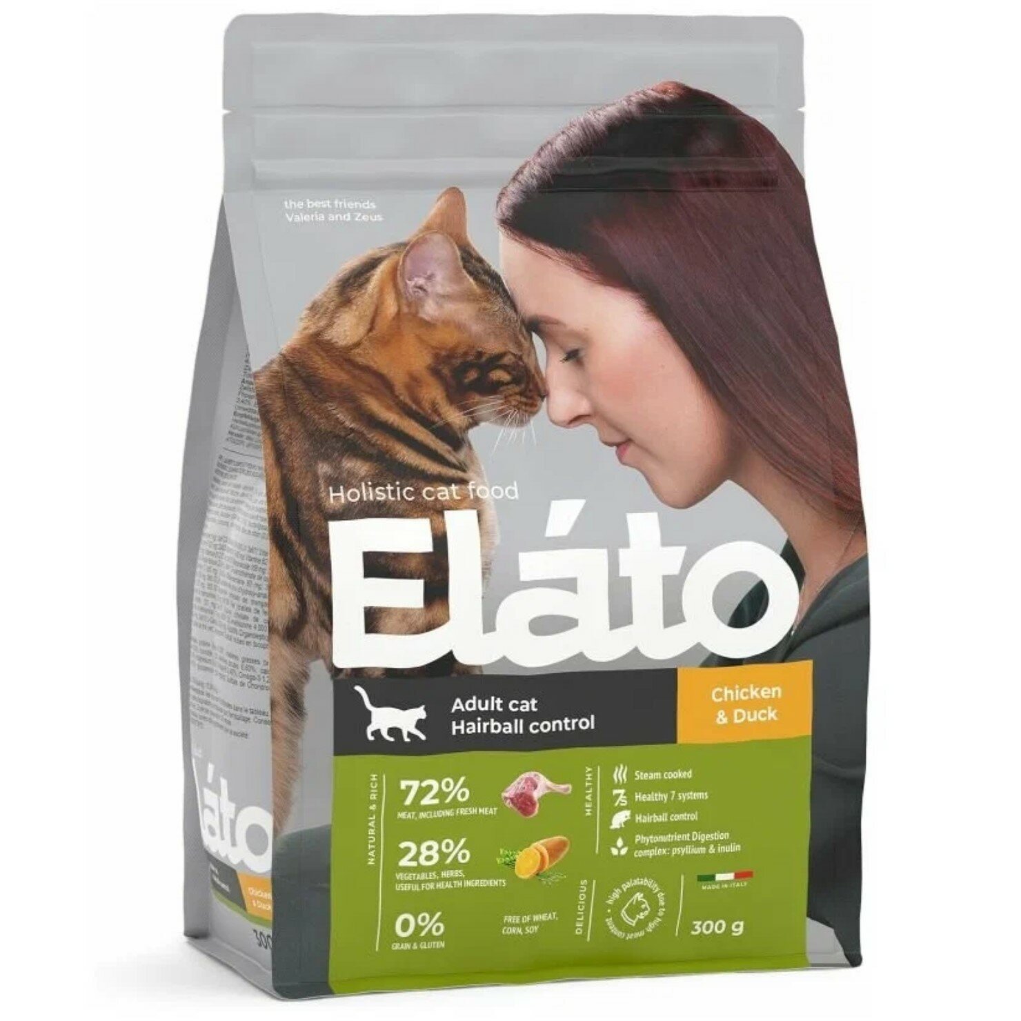 Elato Holistic сухой корм для кошек для выведения шерсти Курица и Утка 300г
