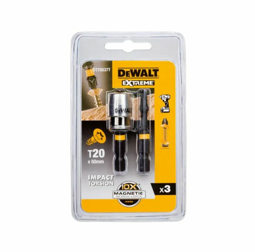 Биты DeWalt T20 с магнитным держателем 50мм DT70537T-QZ