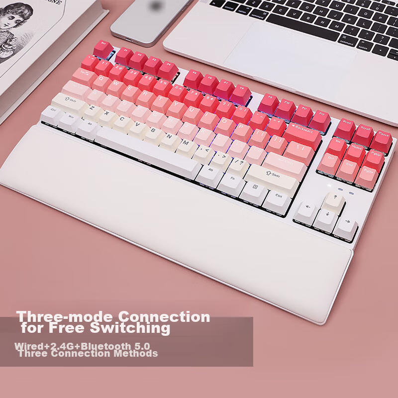 Механическая клавиатура DEARMO F87, Gradient Pink, трехрежимная клавиатура, с RGB-подсветкой, Black Switch