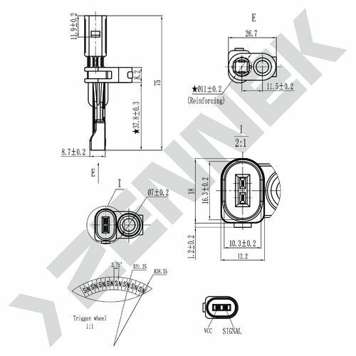 Датчик ABS задний левый/правый VW GOLF 12->, AUDI A3 12->, SKODA OCTAVIA 3 12-> ZENNEK DAS0063