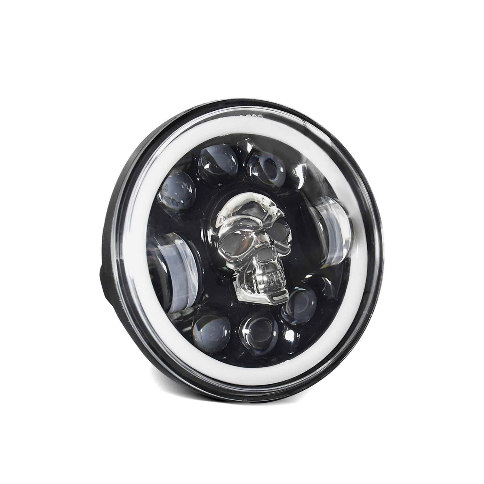 1Pcs 5.75 inch Motorcycle LED Headlight Skull Pattern с/ DRL и Colorful Angle Eye Light, 9-30V, 6000K/3000K, IP67, Die-casting Aluminum, 75W/60W, 7500LM/6000LM