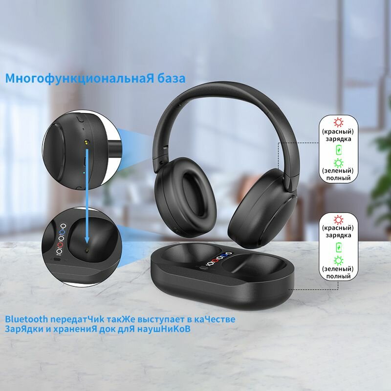 Наушники для тв беспроводные с передатчиком зарядки базы поддержки оптических 3,5 мм AUX RCA и USB
