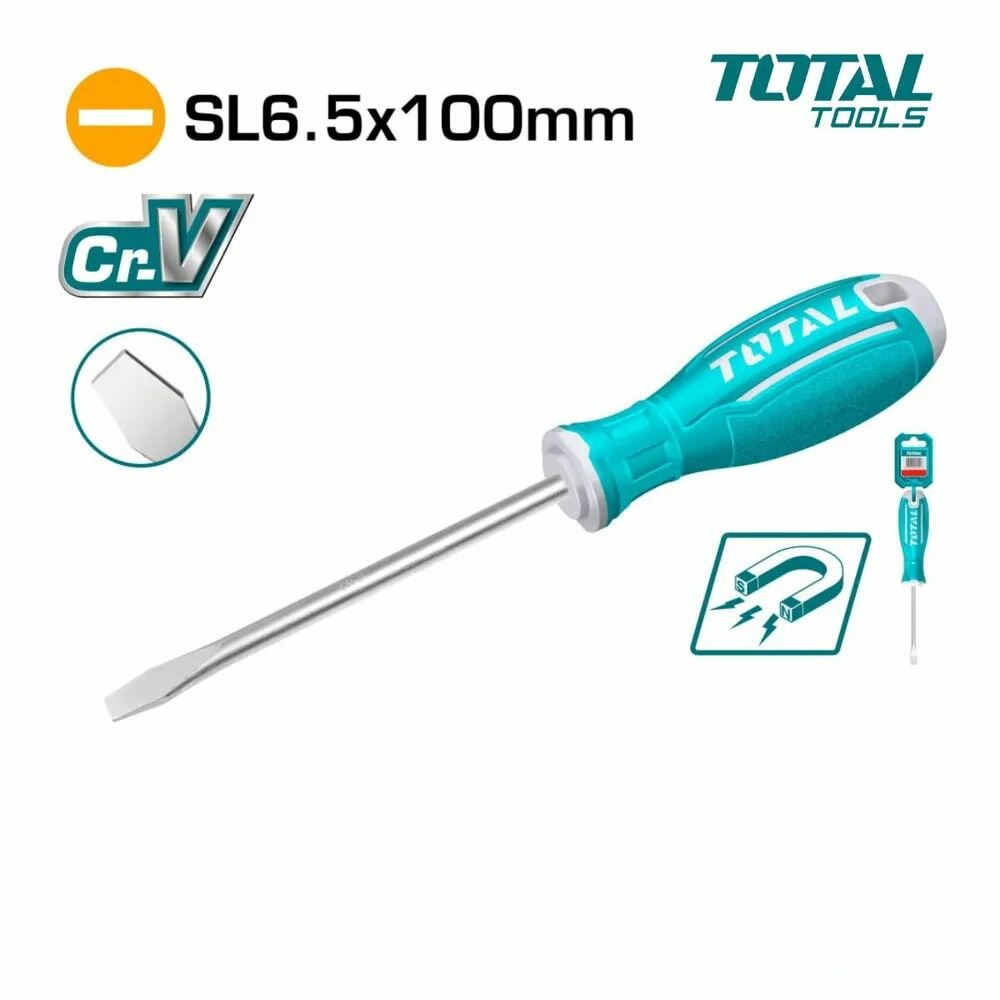 Отвертка шлицевая SL6.5x100мм TOTAL TSDRSSL6100 с магнитным наконечником