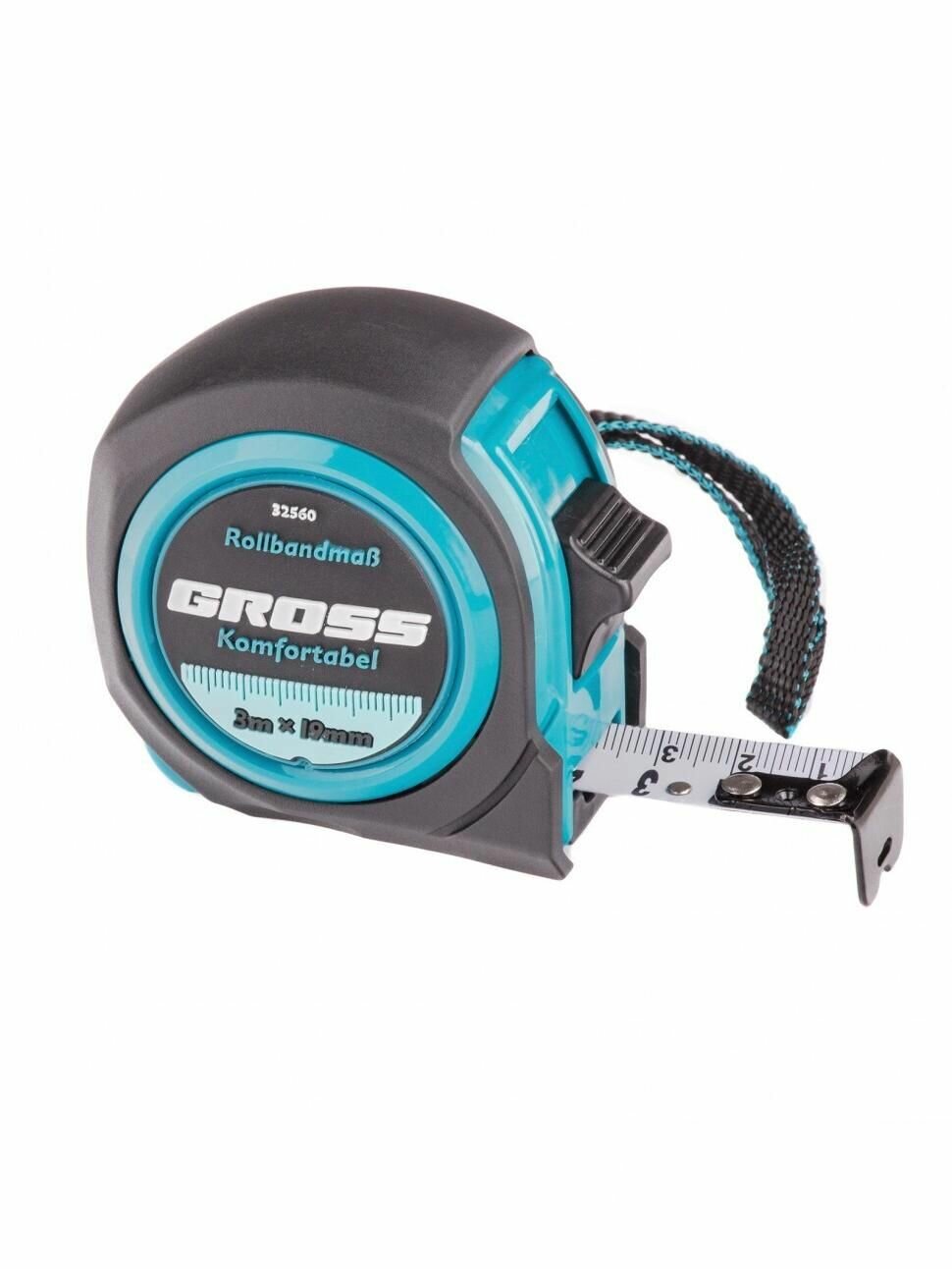 Рулетка Komfortabel 3 м х 19 мм, обрезиненный корпус Gross 32560