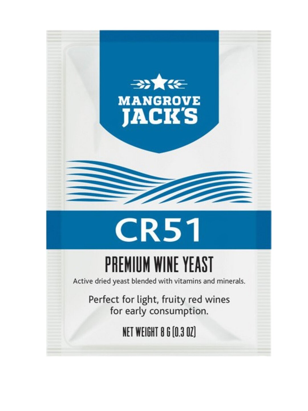 Дрожжи винные Mangrove Jecks CR51, для легких, фруктовых красных вин раннего потребления, 8 гр