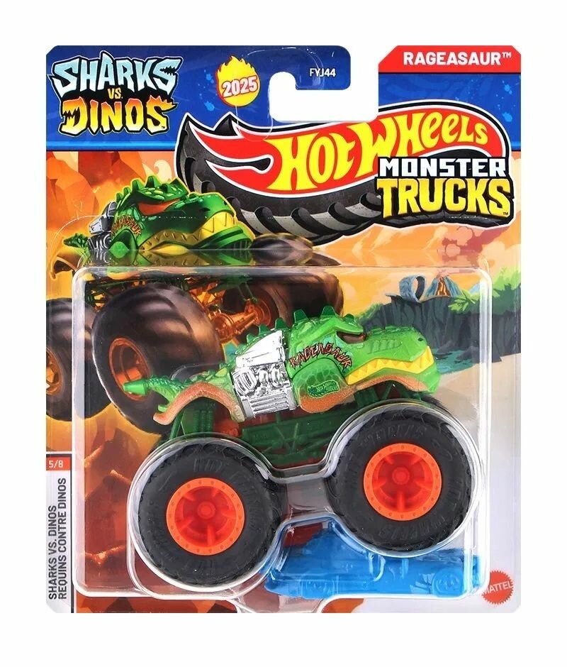 Машинка Hot Wheels Монстр-трак 2025 коллекционная модель - RAGEASAUR (Черные колеса)