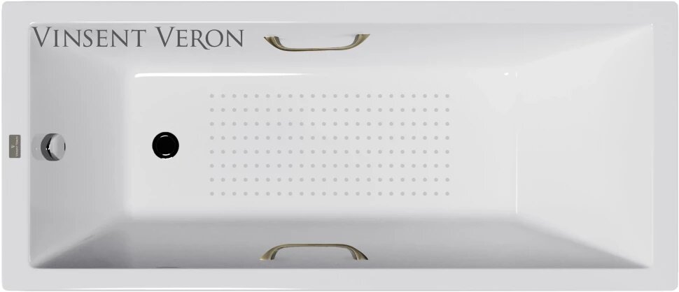 Ванна чугунная Vinsent Veron Square VSQ1707545H/VH0012BR-AS 170x75 см, с ручками, антискользящим покрытием, белый