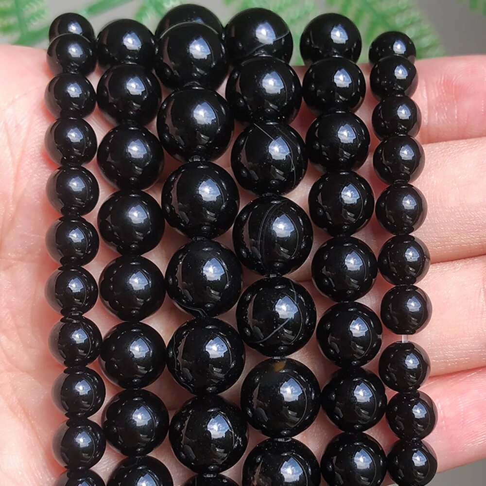 Бусины черного агата 8 мм, 46 шт