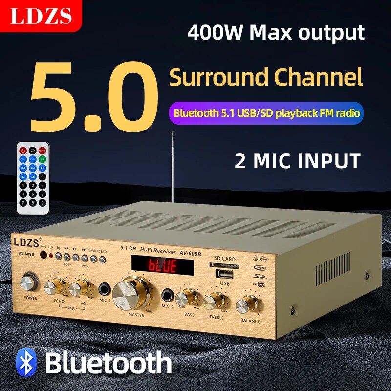 Усилитель Звука Для Дома 450 Вт, Класс D, С Поддержкой Bluetooth 5.0, Динамический, С Функцией Записи, Для Колонок 4-16 Ом