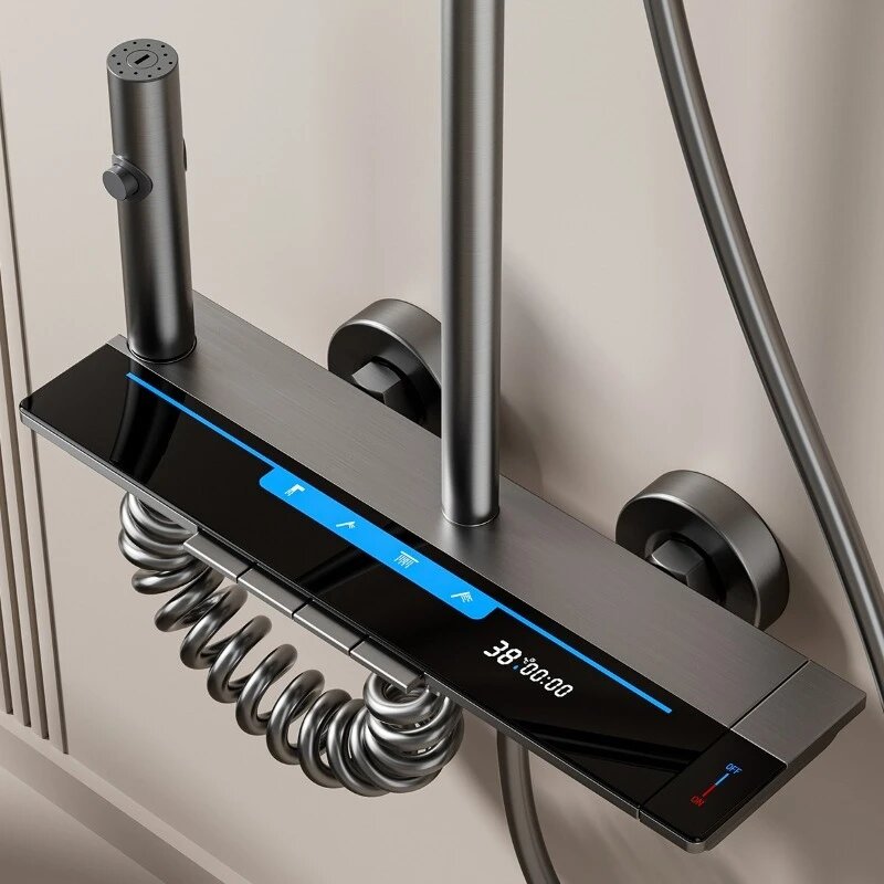 Интеллектуальная душевая система для ванной комнаты, алюминиевая, квадратная головка душа