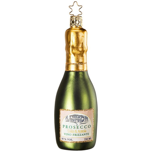 Стеклянная елочная игрушка Бутылочка Просекко 12 см, подвеска, Inge Glas, 10122S009