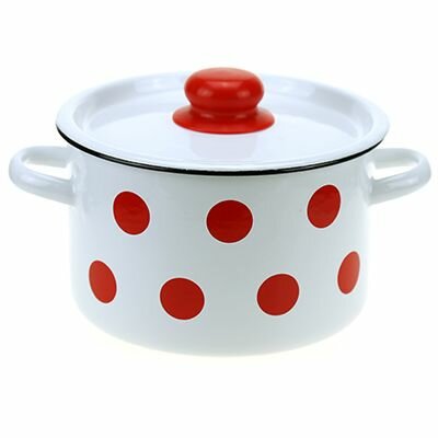 Кастрюля Лысьвенские эмали "Горошки", эмалированная, 2,9 л, диаметр 20 см, высота 12 см, цилиндрическая форма, металлическая крышка, белый (1с16с/1)